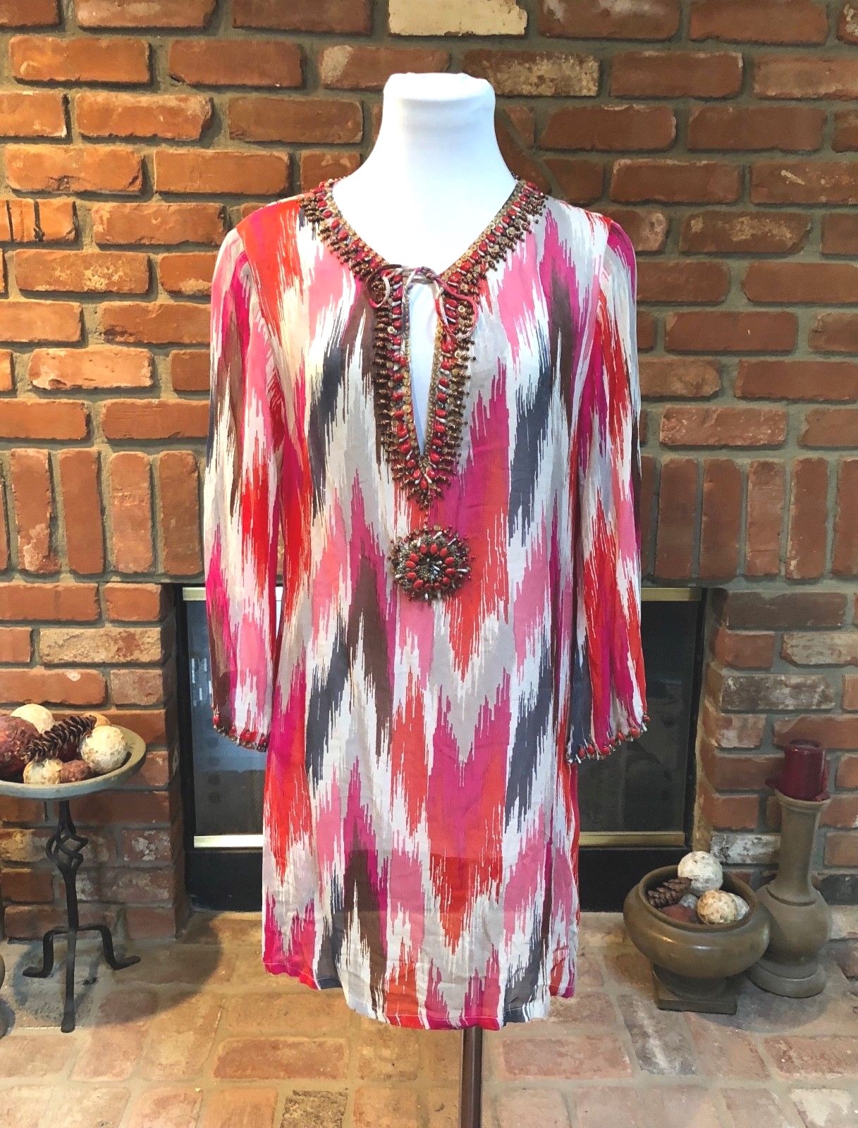 Bohemian CHIC Sheer Layering Beaded Overlay TUNIC Shi… - Gem