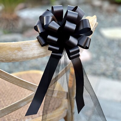 Black Decorative Pull Bows with Tulle Tails - 8" Wide, 6 pcs, Memorial ...