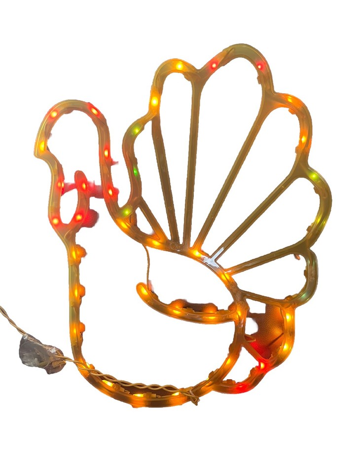 17" Yellow, Red, Green, Blue Lighted Thanksgiving Turkey Window ...