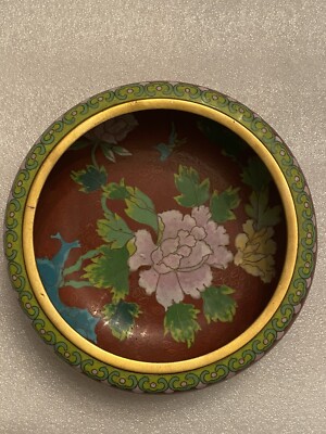 Chinese Red Enamel Cloisonne & Brass Bowl Flowers Chrysanthemum 7” | eBay