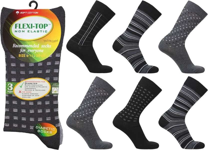 12 Pairs Mens Flexi Top Diabetic Non Binding Loose Socks Stripe Mix UK ...