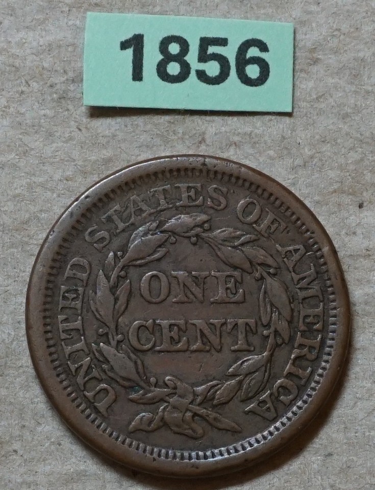 1856 (Upright 5) Braided Hair LARGE CENT US COPPER COIN VERY FINE ...