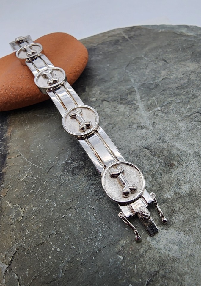 Sterling Silver 925 Lisa Welch Designs Dog Bowl Bone 7" Panel Bracelet ...