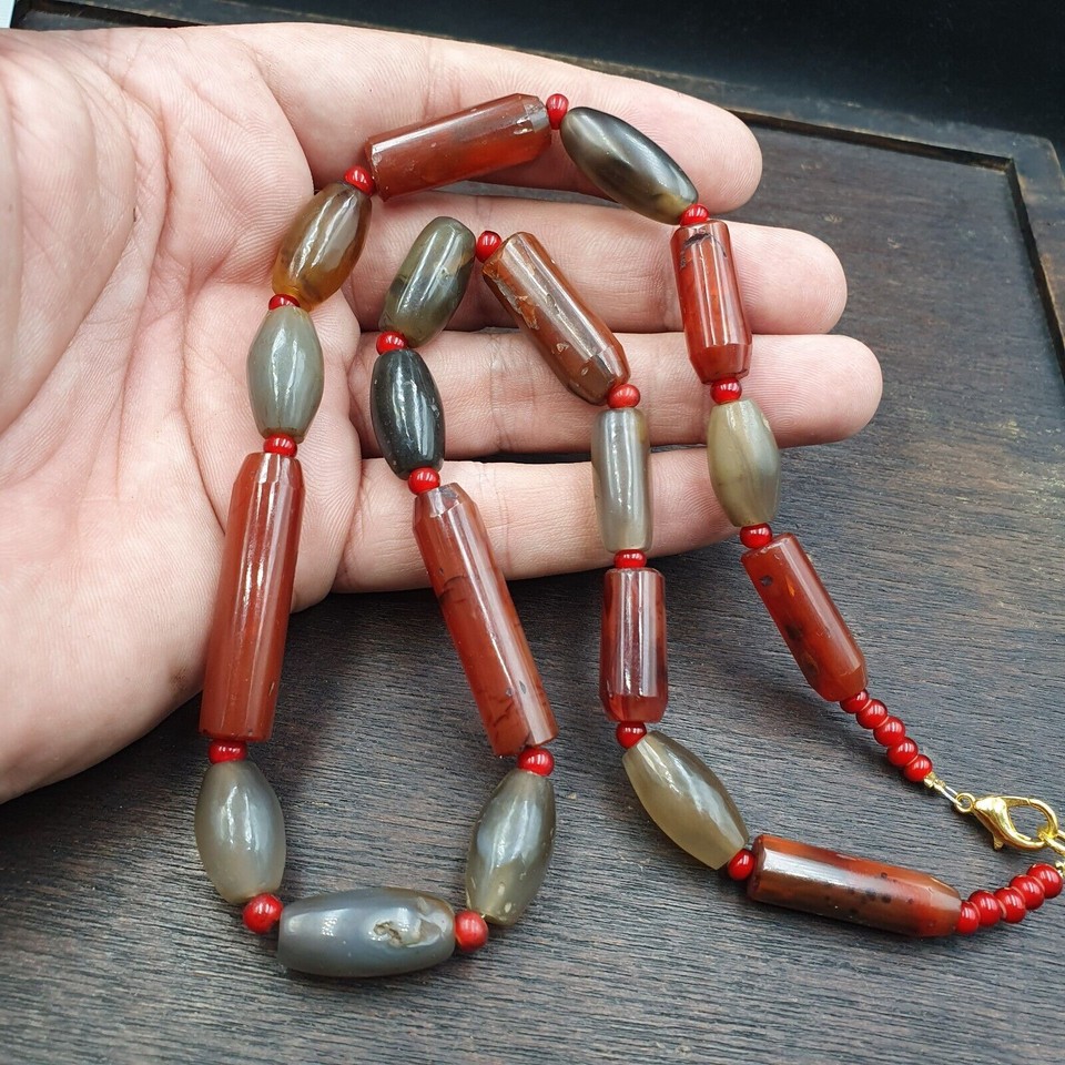 Amazing Antique gray Agate African Trade Red Agate Beads necklace | eBay