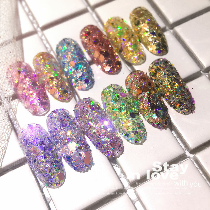 12 Colors Glitter Powder Dust Nail Art Nail Art Sequin 3D Decoration ...