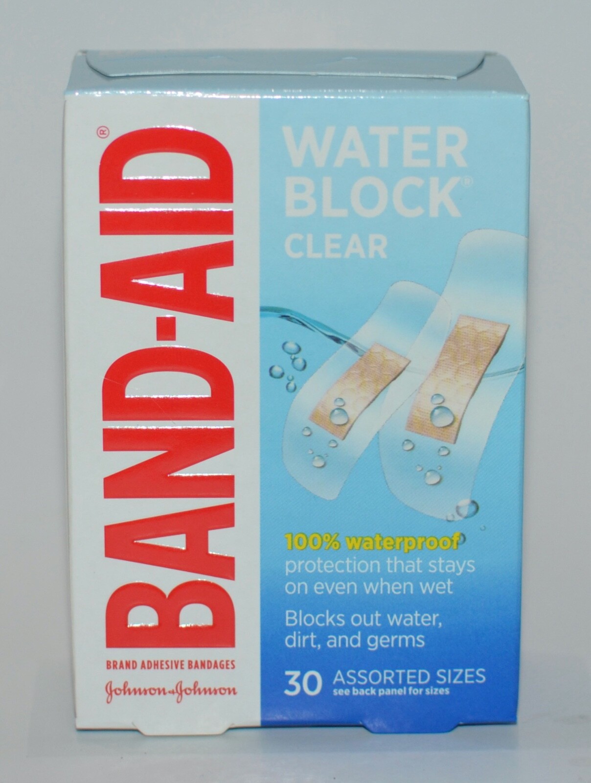 30 BAND-AID BRAND ADHESIVE BANDAGES 100% WATERPROOF WATER BLOCK CLEAR ...
