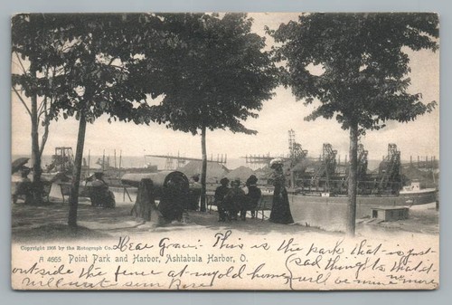Point Park & Harbor ASHTABULA Ohio Antique Rotograph Cannon Postcard ...