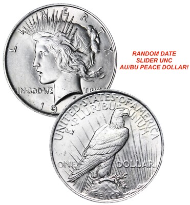 RANDOM DATE Peace Silver Dollar Brilliant SLIDER UNC AU/BU BLAST WHITE ...