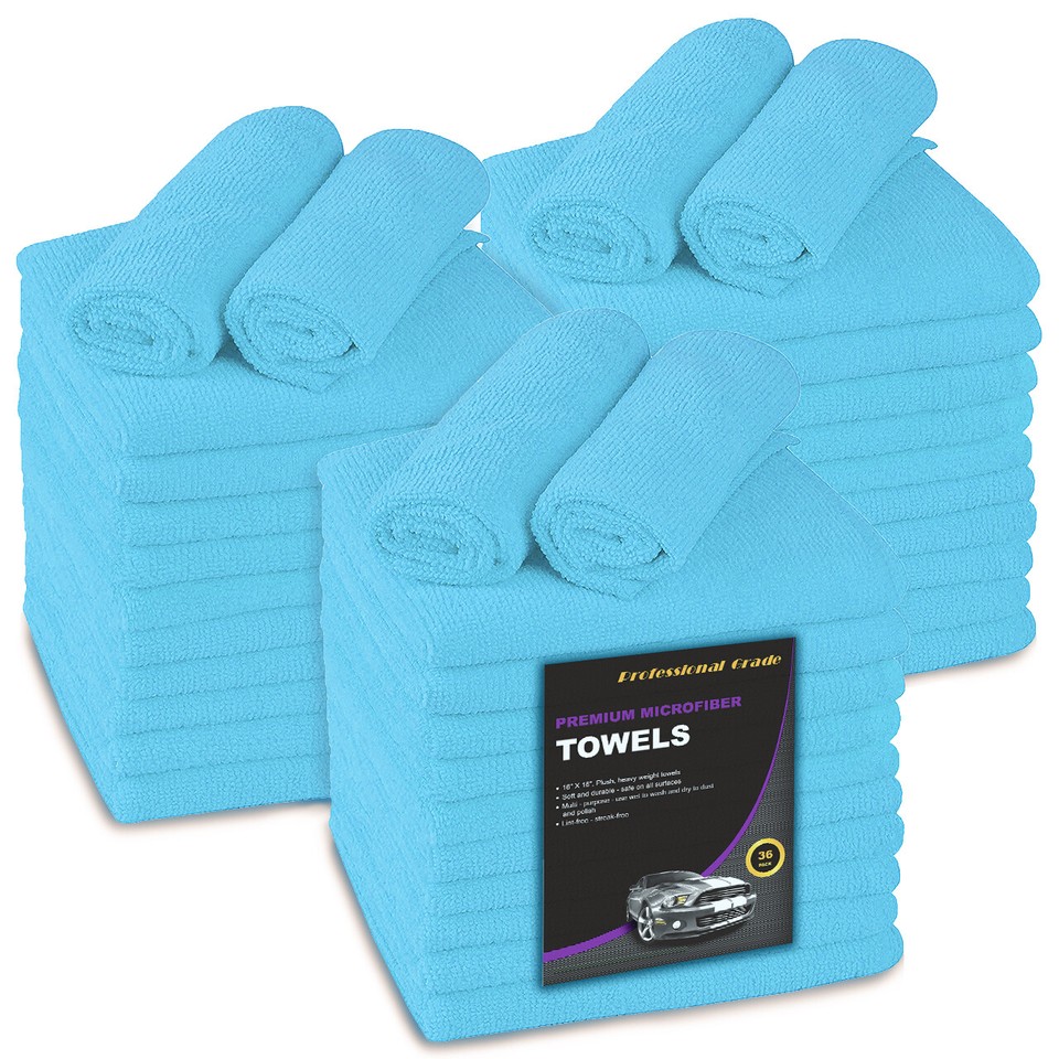 Microfiber Towel Cleaning Wash-Cloth Rag 36-Pack 16x16 Car Polish Dry ...