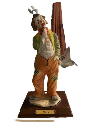 Vintage Ceramic Clown Puccini Eating Ice Cream 9” High On Wooden Base ...