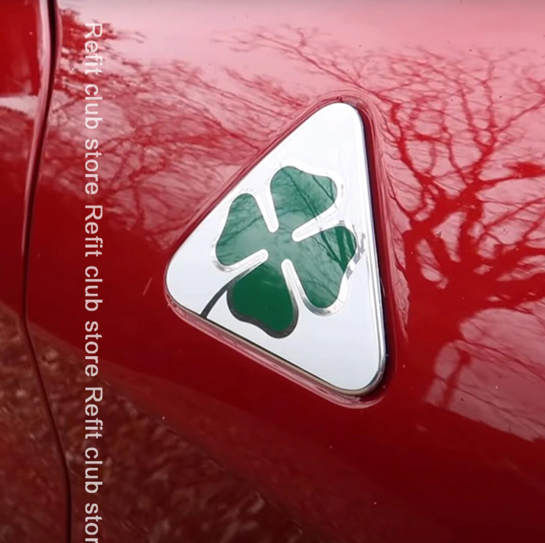 2pcs Alfa Romeo Silver Green Clover Side Fender Stickers Emblems Badges ...