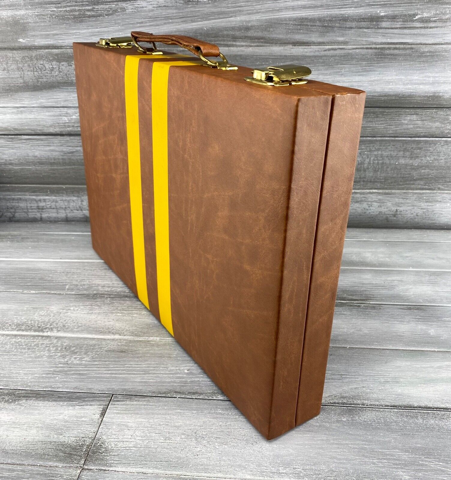 Backgammon Set Leather Brown Travel Vintage Briefcase with Handle ...