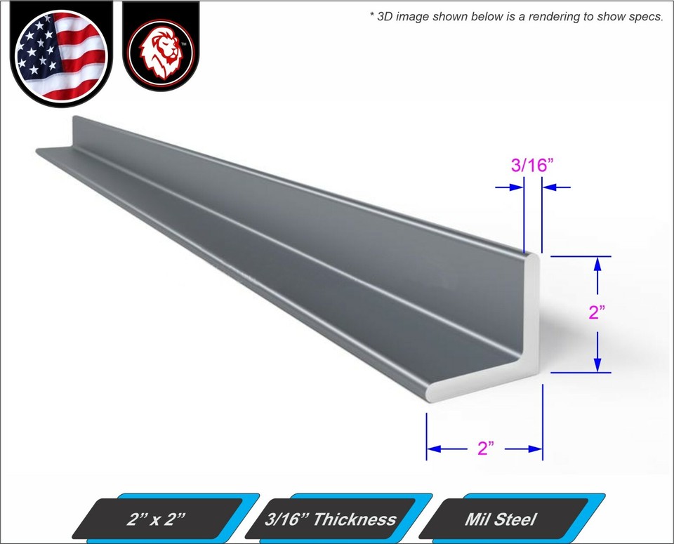 2" x 2" Metal Angle Bar - 3/16" gauge - Mild Steel - 60" Inch Long (5 ...