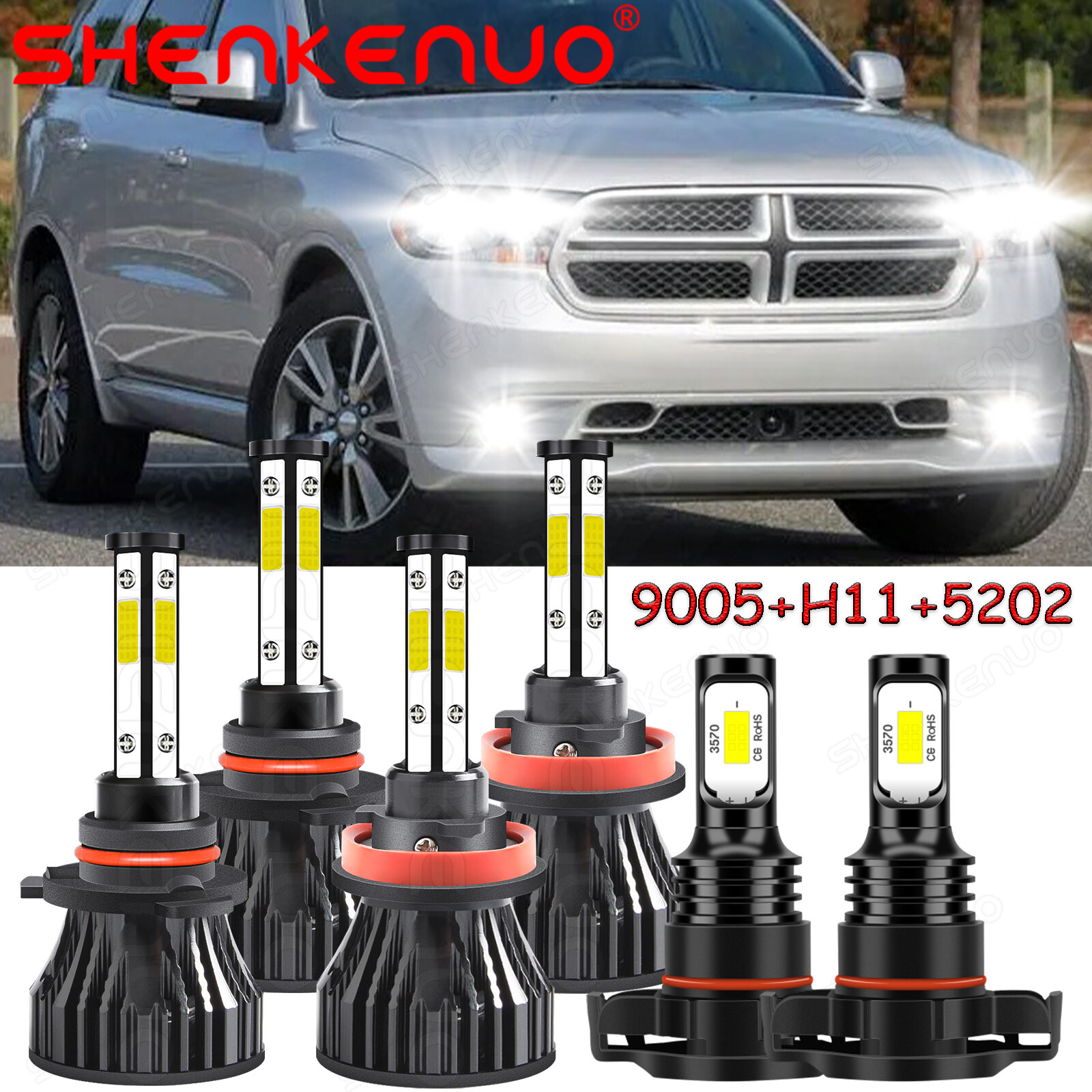 For Dodge Durango 2011 2012 2013 6X LED Headlight High Low Beam +Fog ...