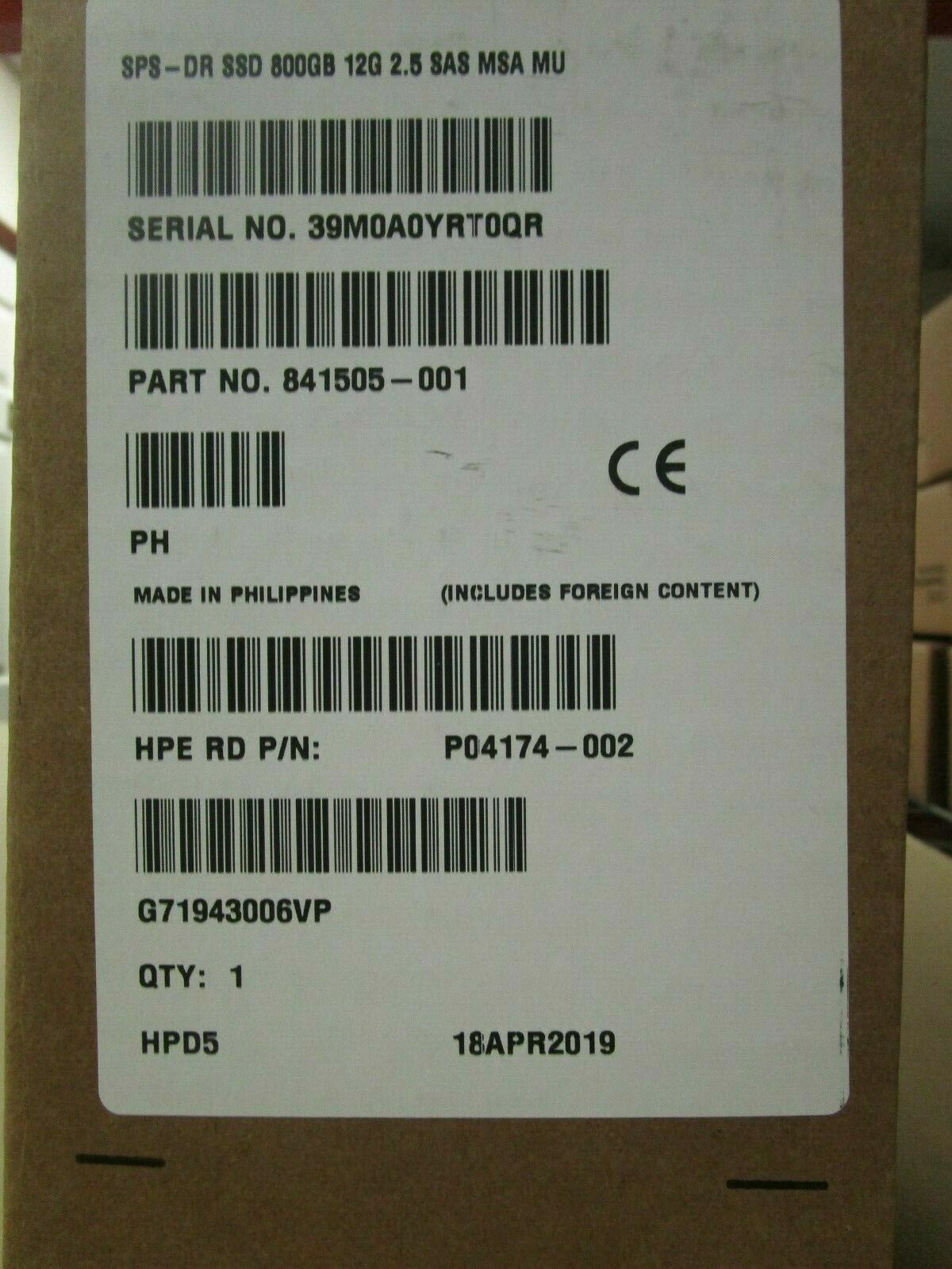 BRAND NEW HPE MSA 800GB 12G SAS MIXED USE SFF 2.5IN SSD N9X96A 841505 ...