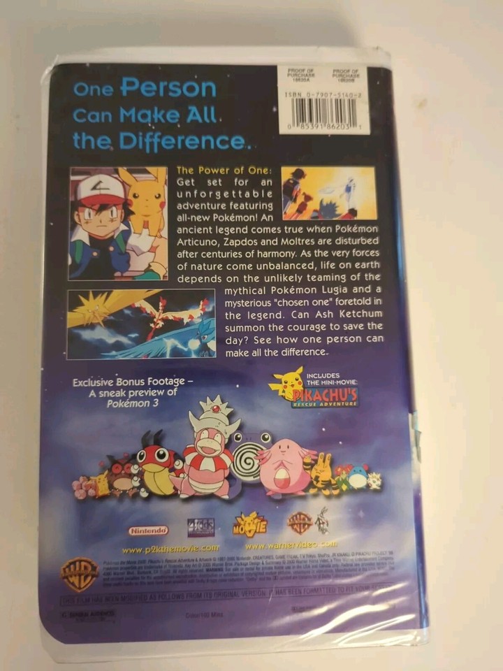 Pokémon the Movie 2000*(VHS, 2000, Clamshell)Pikachu,Articuno,Zapdos ...