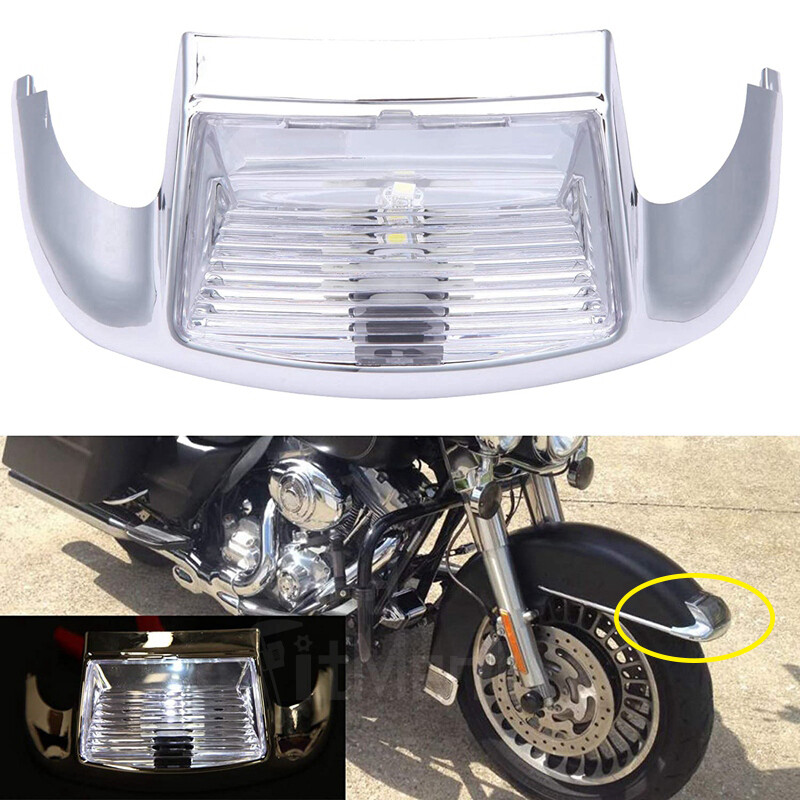Chrome Motorcycle LED Front Fender Tip Light Fit For Harley Touring ...
