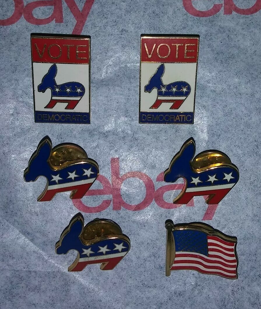 6Vintage VOTE Democrat DONKEY Logo American Flag DEMOCRATIC PARTY Pin ...