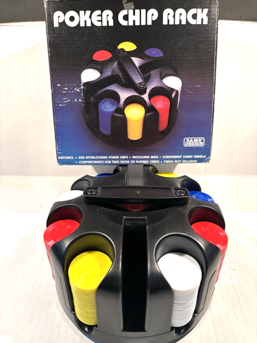 POKER CHIP RACK 200 INTERLOCKING POKER CHIPS WITH REVOLVING BASE 1986 ...