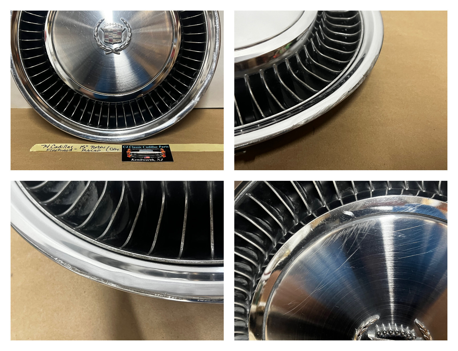 74 Cadillac Fleetwood 15" TURBINE HUBCAP WHEEL COVER W/CREST WREATH ...