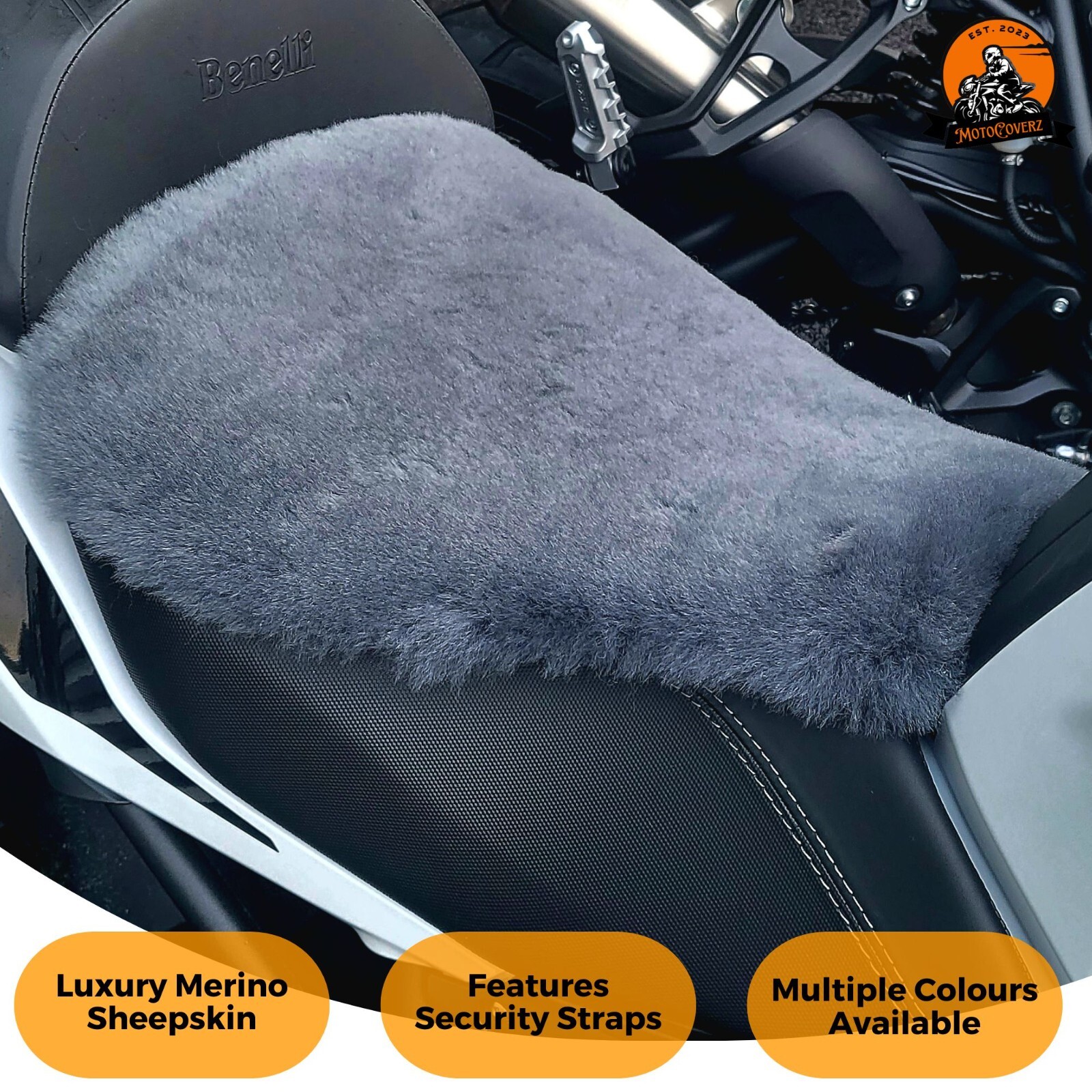 Motorbike Motorcycle Sheepskin Seat Cushion Pad Cover Security Straps ...