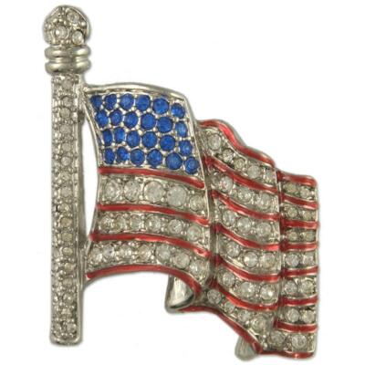 SMALL CRYSTAL PATRIOTIC AMERICAN FLAG BROOCH PIN MADE WITH SWAROVSKI ...