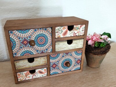 Mini Desktop Chest Of Drawers. Jewelry Drawers Box with blue and orange ...