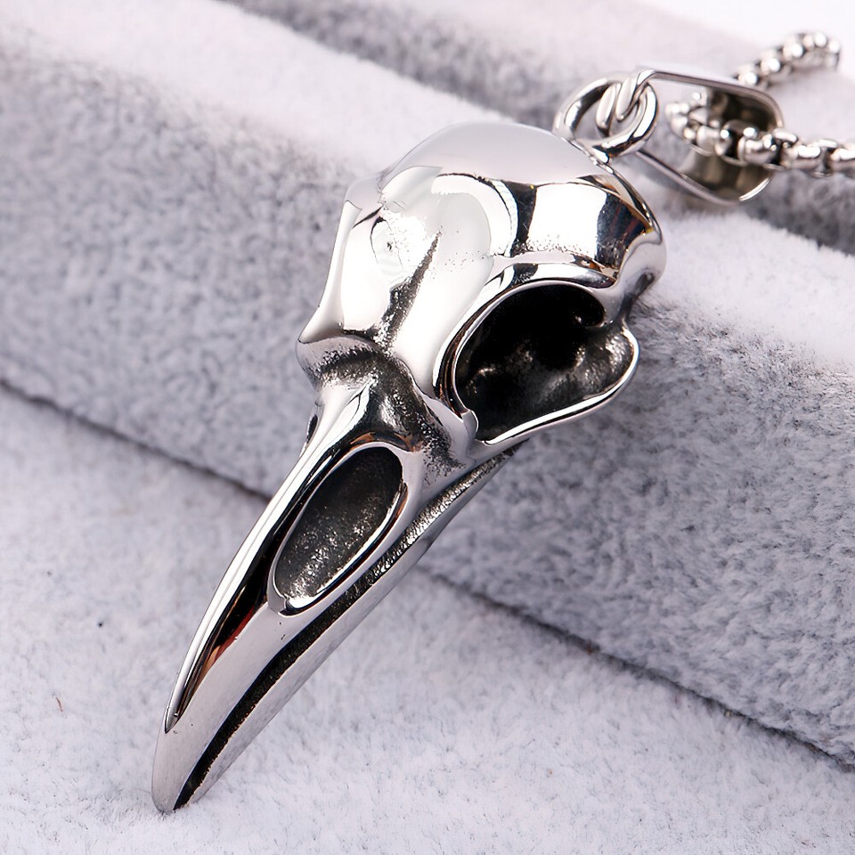Men Raven Odin Crow Skull Pendant Necklace Stainless Steel Rolo Chain ...