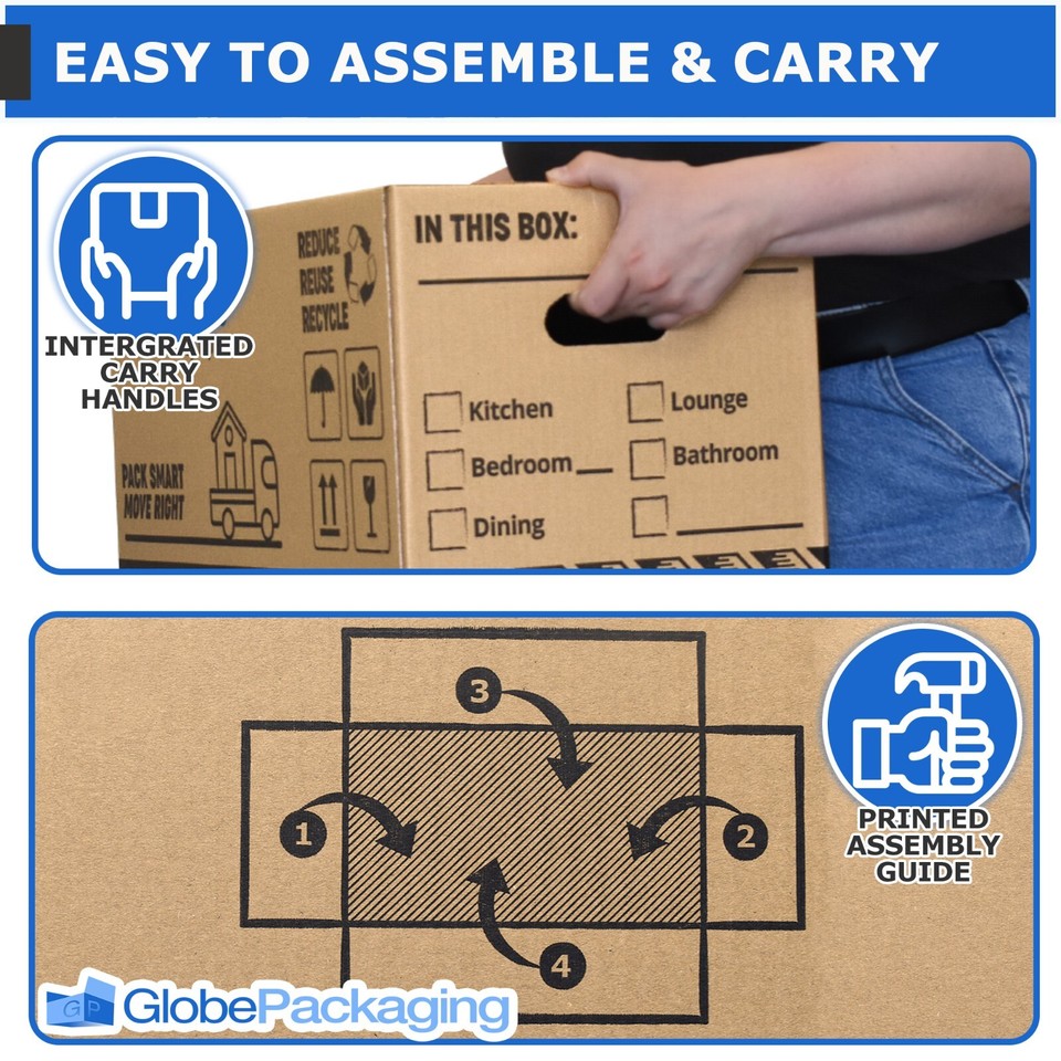 Removal Packing Boxes Kits STRONG X-LARGE Sturdy Cardboard House Moving ...