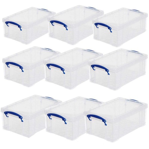 9 x Plastic Storage Box 9L Really Useful Office Lidded Clear Home ...