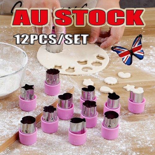 12xStainless Steel Fruit Vegetable Mini Cookie Shape Cutter Set Kid ...
