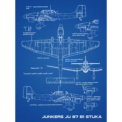 Junkers Ju 87 B1 Stuka Aircraft Plane Blueprint Plan XL Wall Art Poster ...