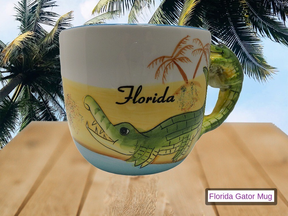 Florida Gator Handled Mug Cup Soup Yellow Green Blue Palm Trees ...