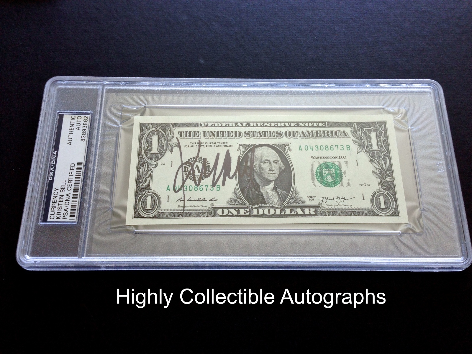 KRISTEN BELL SIGNED ONE DOLLAR BILL PSA DNA ENCAPSULATED CURRENCY ...