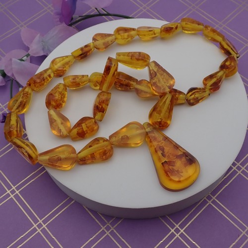 Vintage Chunky Simulated Amber Lucite 28" Continuous Necklace Pendant ...