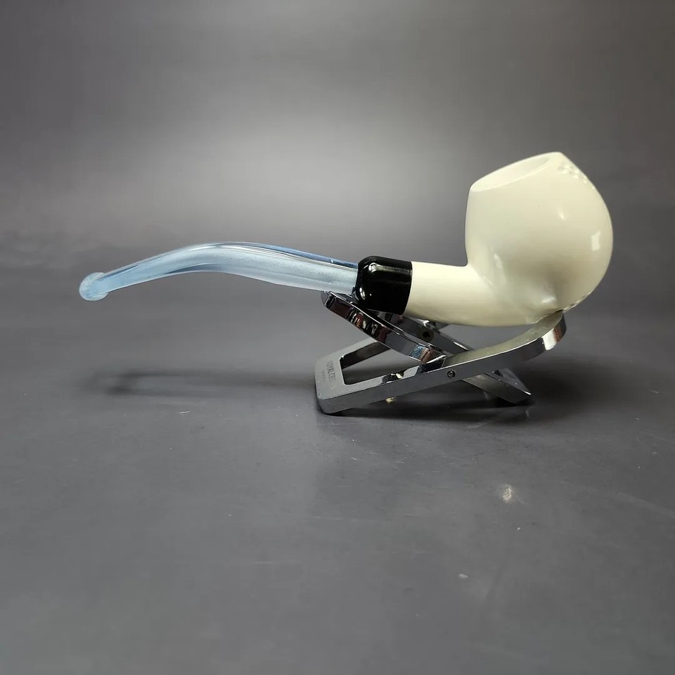 Partial Lattice Apple w/ Blue Stem & Case Estate Block Meerschaum Pipe ...