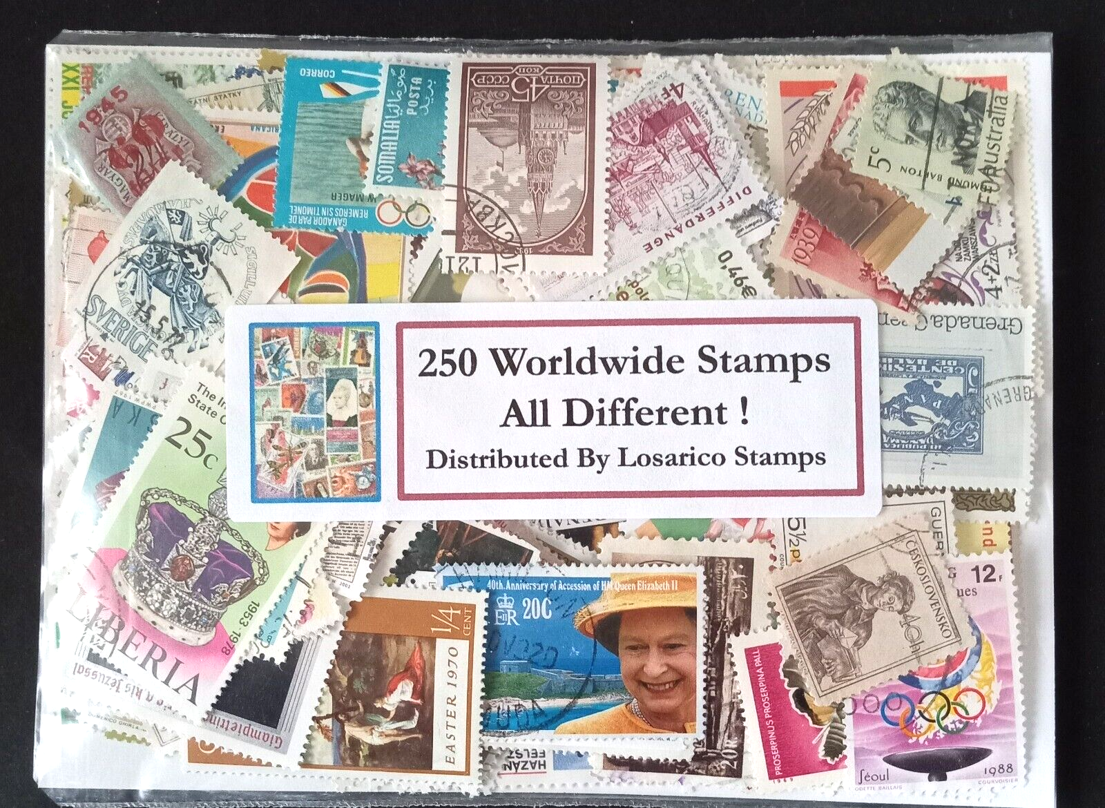 250 Worldwide Stamps - All Different! Mixture of Large, Medium and ...