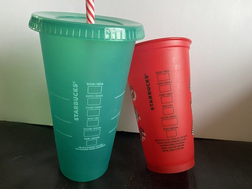 STARBUCKS cup lot of 2 plastic Starbucks cup tumblers green red ...