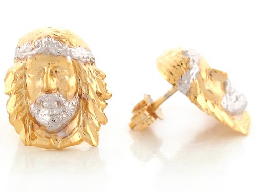 10k or 14k Two Tone Real Gold Jesus Christ Head Religious 1.40cm Post ...
