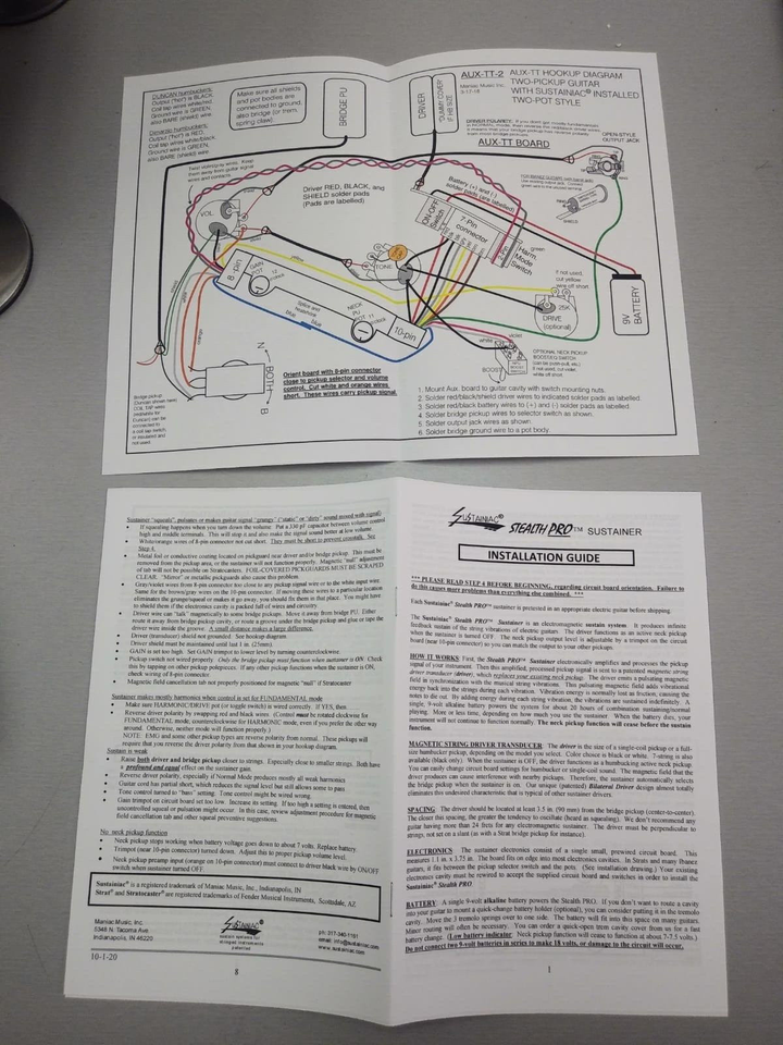 SUSTAINIAC STEALTH PRO SUSTAINER ELECTRONICS CIRCUITRY KIT WITH AUX-TT ...