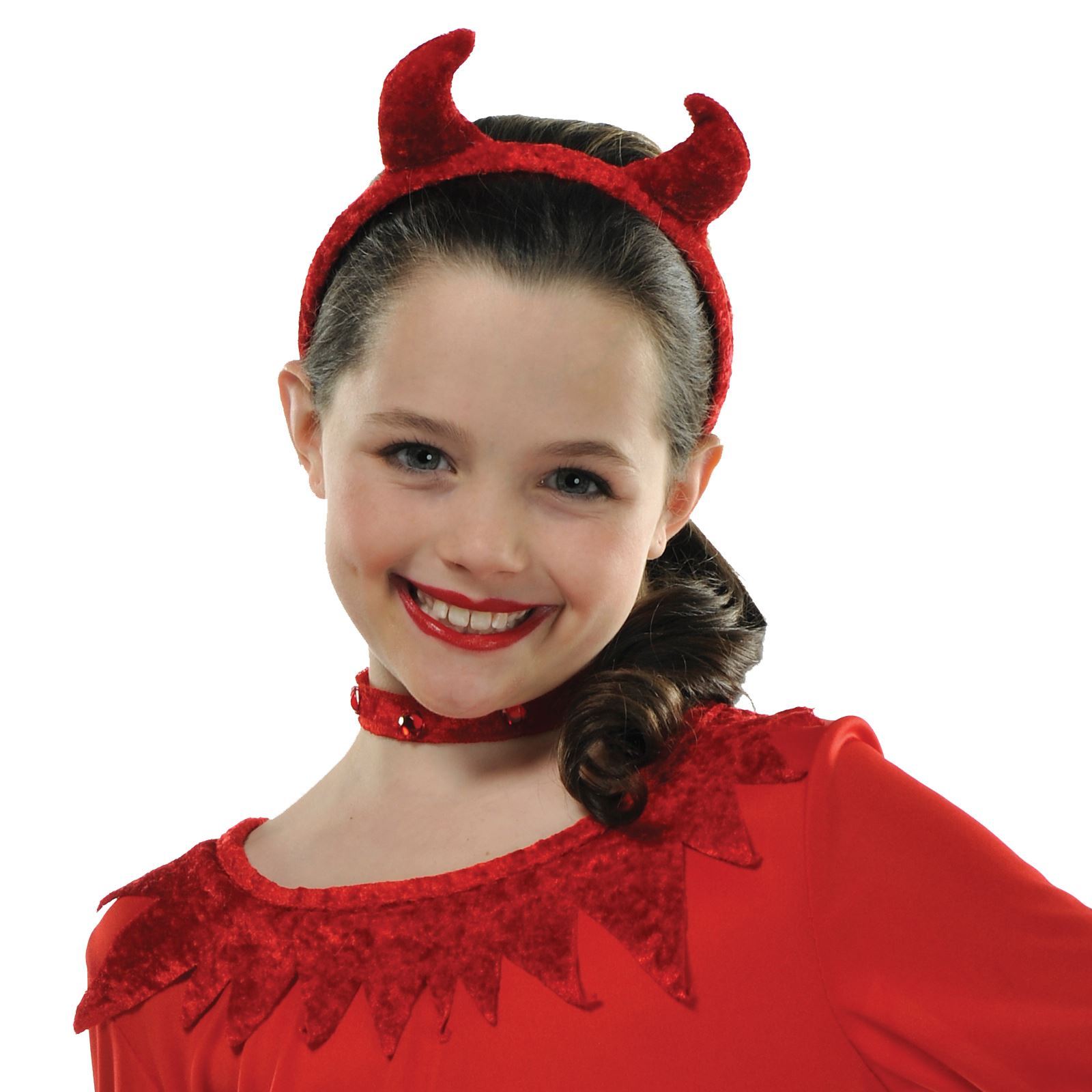 Girls Red Flame Satan Devil Halloween Fancy Dress Costume + Headband ...