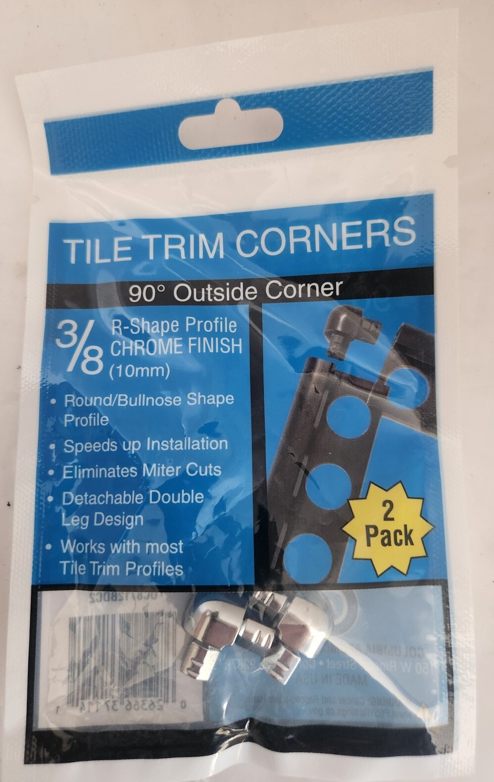 (2-Pk) TrimMaster Bullnose Outside Corner Tile Edging Trim 3/8 ...