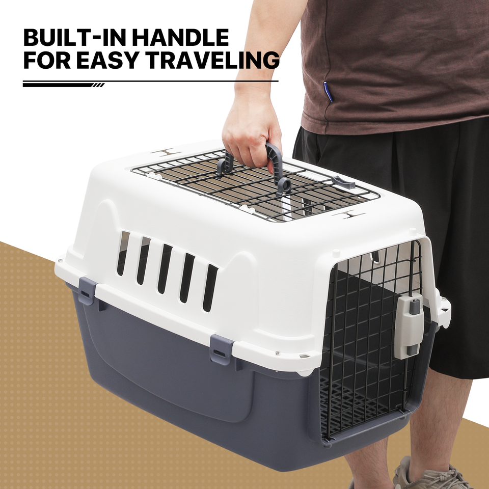 22" Pet Travel Carrier Hard Sided Dog Cat Transporter Cage Plastic ...