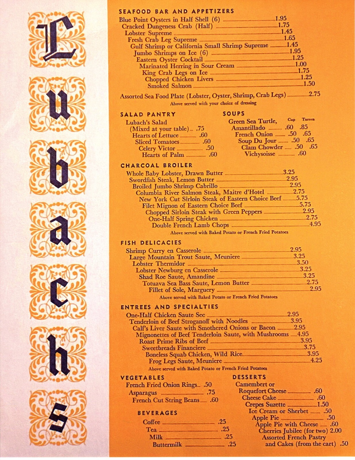 LUBACHS SAN DIEGO RESTAURANT MENU USA 8.5X11 GLOSSY REPRINT VINTAGE | eBay