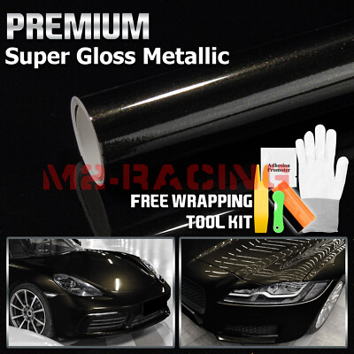 Premium Super Gloss Metallic Black Gold Vinyl Car Wrap Sticker Decal ...