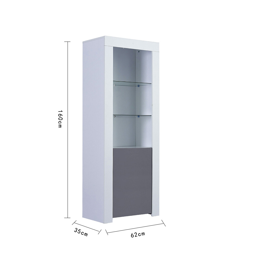 High Gloss Tall Display Cabinet with LED Light Transparent Glass Front ...