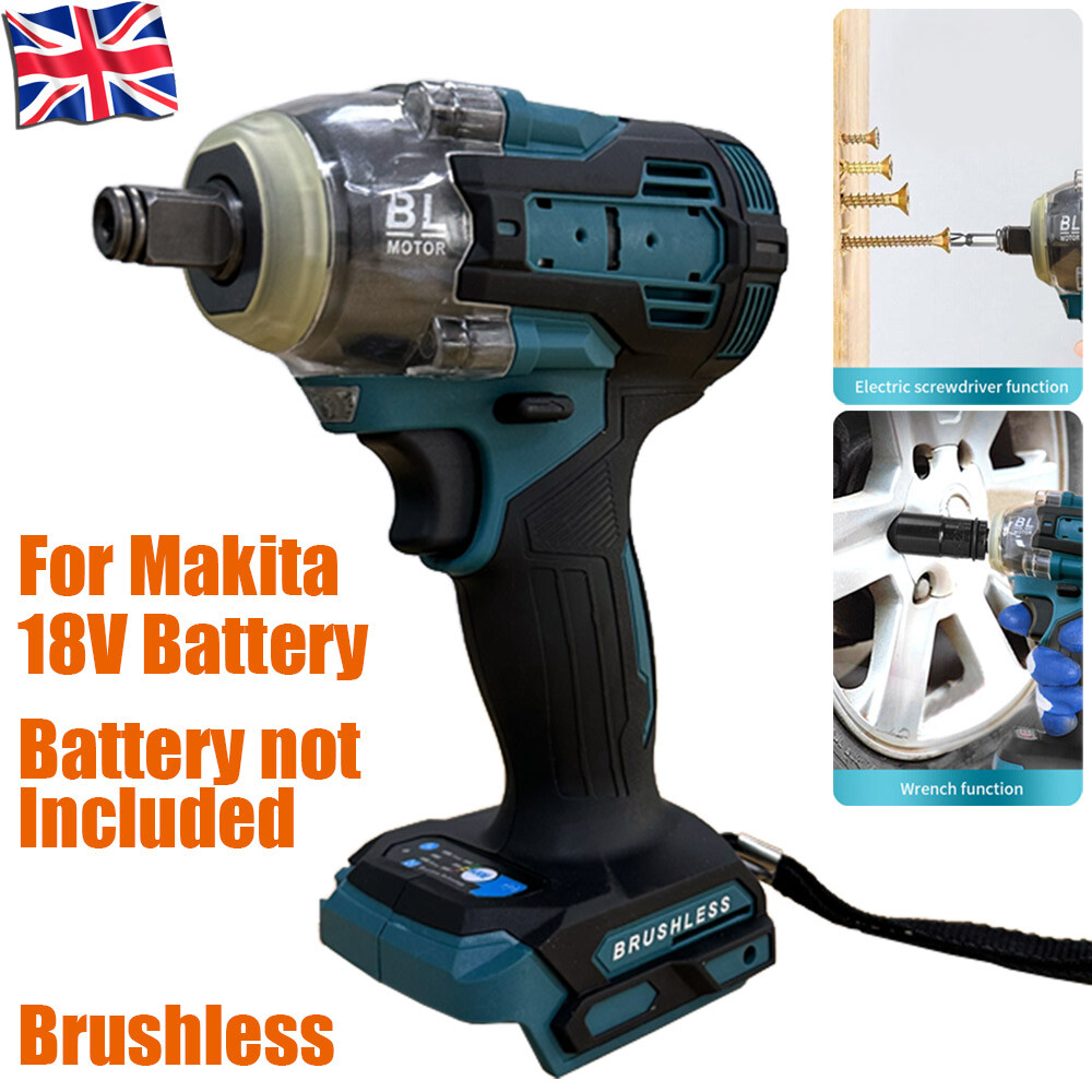 For Makita 18V Battery Impact Wrench Brushless Driver Cordless Gun 1/2 ...