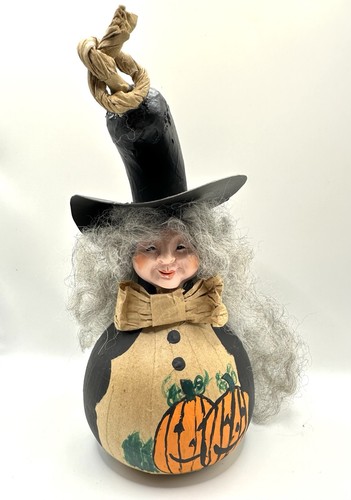Vintage Paper Mache Witch Halloween Gourd Shape 1992 Hand Made Painted ...