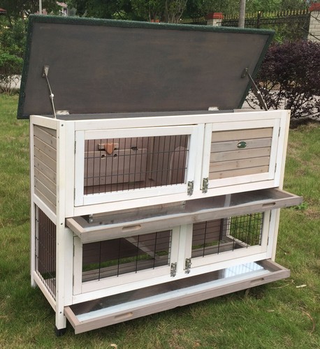 LARGE RABBIT HUTCH GUINEA PIG HUTCHES RUN 2 TIER DOUBLE DECKER CAGE ...