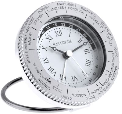 World Time Travel Alarm Clock Aluminium with Leather Case Luxury Gift ...